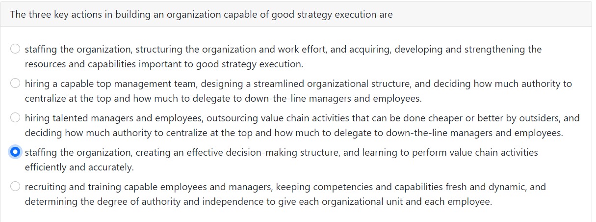 Solved The three key actions in building an organization | Chegg.com