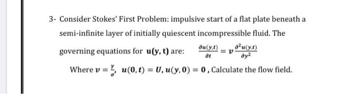 Solved 3- Consider Stokes' First Problem: impulsive start of | Chegg.com