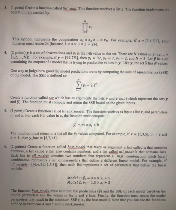 Solved 3. (1 point) Create a function called list_mult. This | Chegg.com