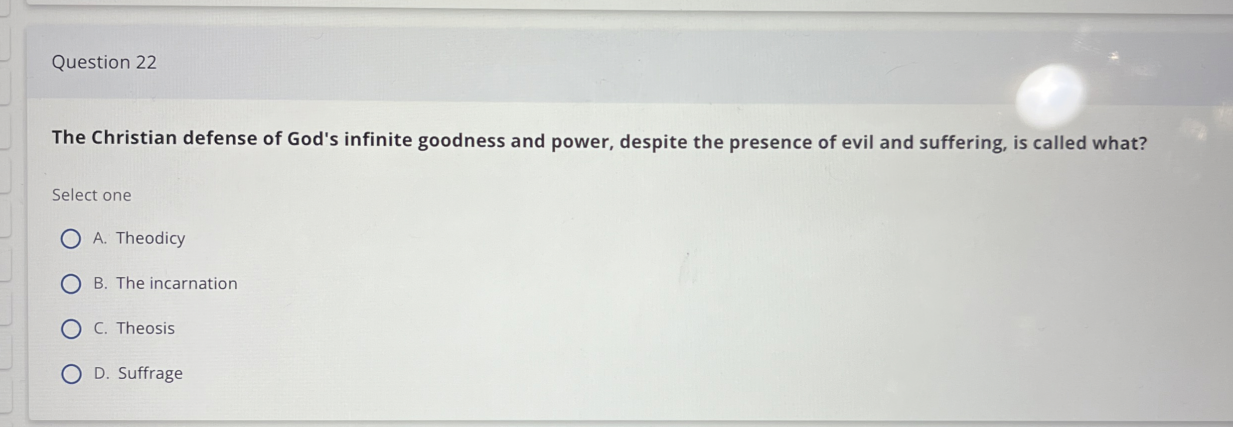Solved Question 22The Christian defense of God's infinite | Chegg.com
