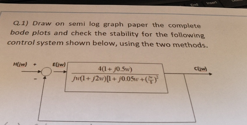 Solved Q.1) ﻿Draw on semi log graph paper the complete bode | Chegg.com