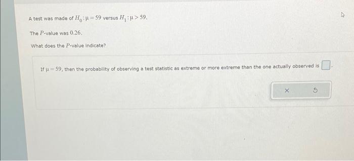 Solved A test was made of H: = 59 versus H, L> 59. The | Chegg.com