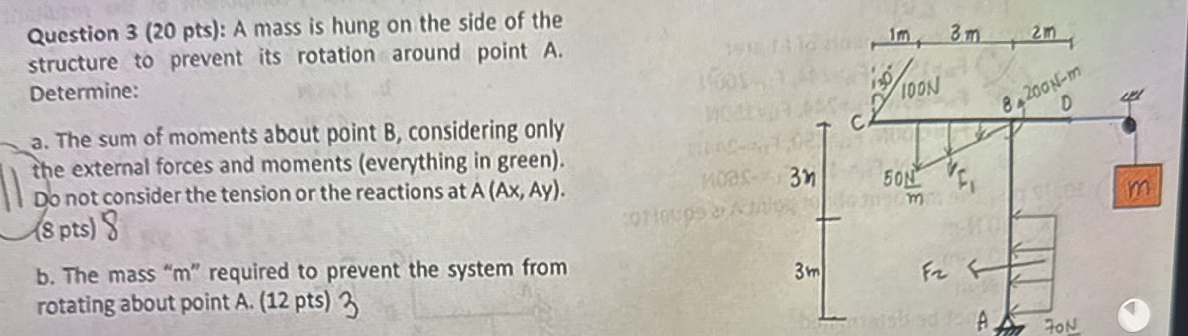 Solved Question 3 ( 20 ﻿pts): A mass is hung on the side of | Chegg.com