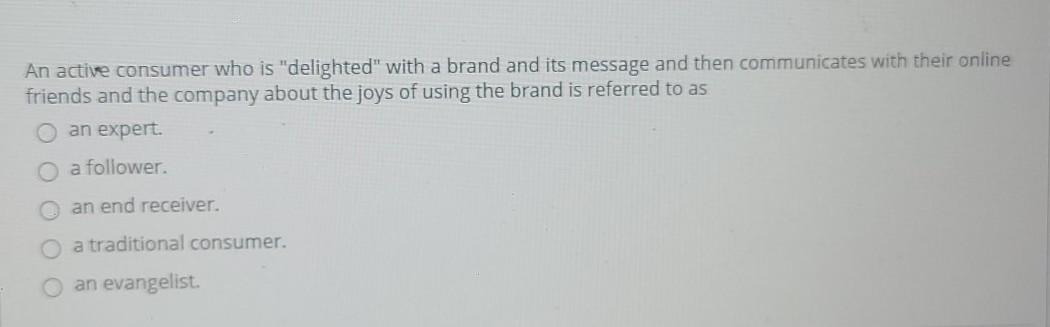 Solved An active consumer who is "delighted" with a brand | Chegg.com