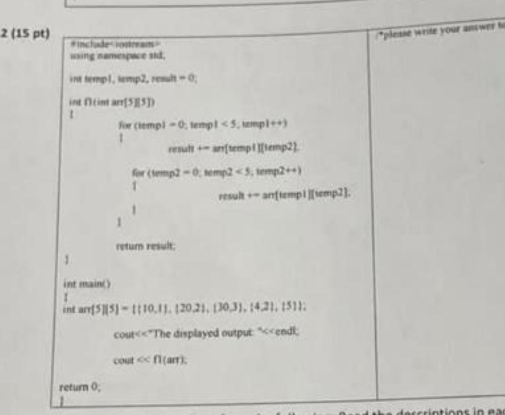 Solved 2 (15 ﻿pt)#includesiostream»using namespace std:int | Chegg.com