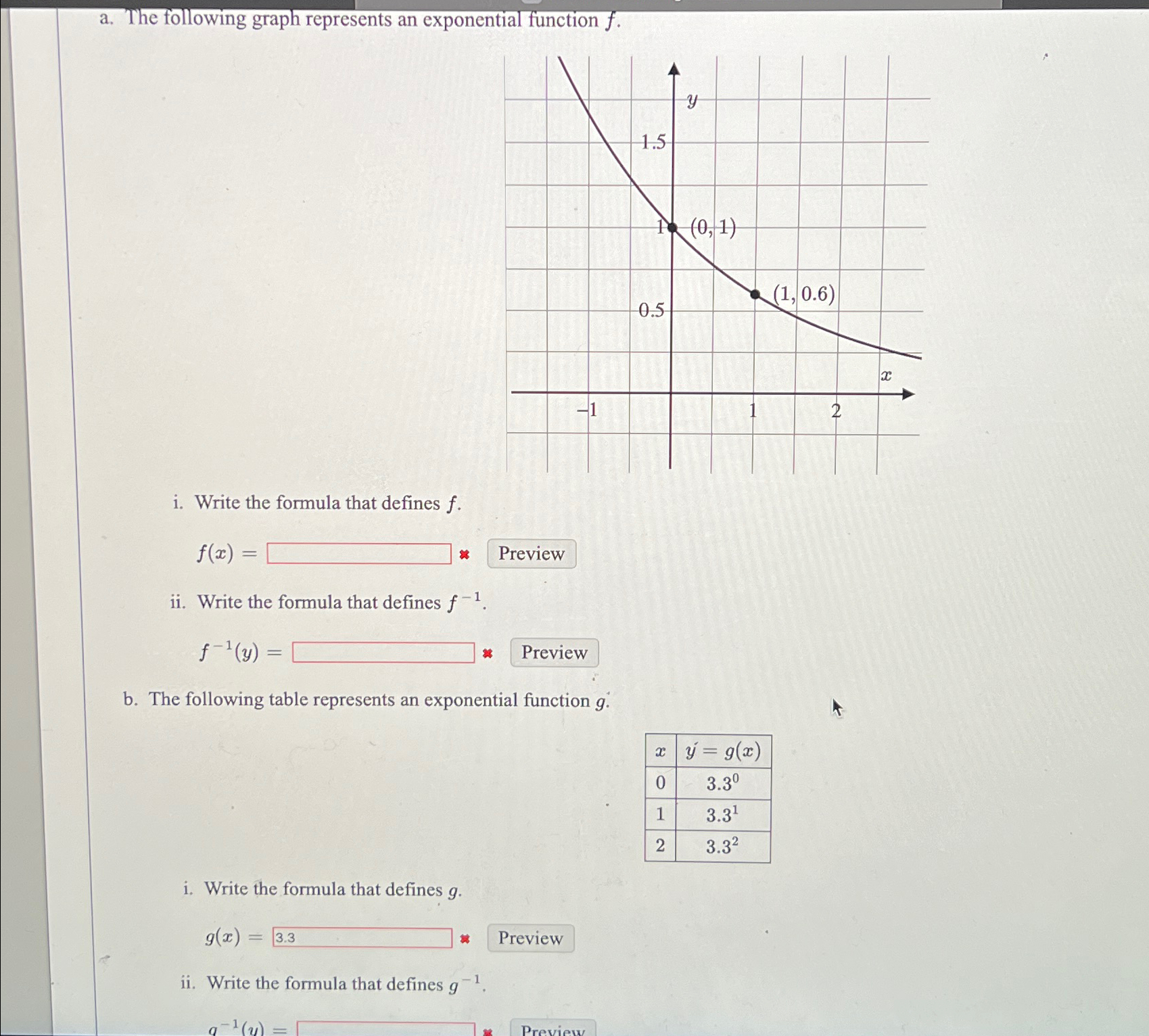 Solved a. ﻿The following graph represents an exponential | Chegg.com