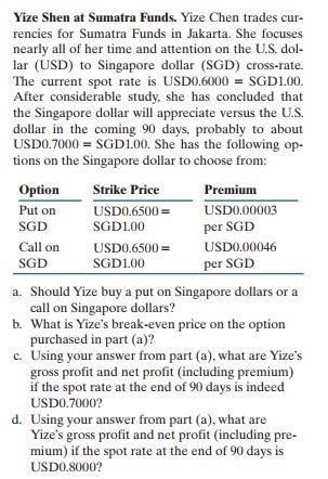 Solved Yize Shen at Sumatra Funds. Yize Chen trades | Chegg.com