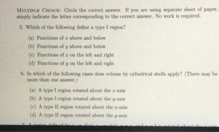 Solved MULTIPLE CHOICE: Circle the correct answer. If you | Chegg.com