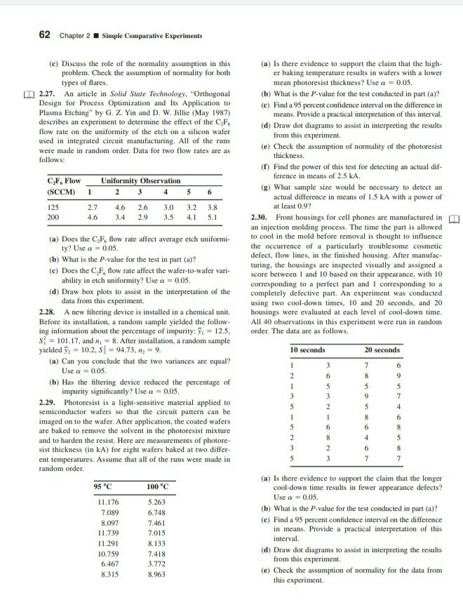 Solved 62 Chapter 2 Simple Comparative Experiments (e) | Chegg.com