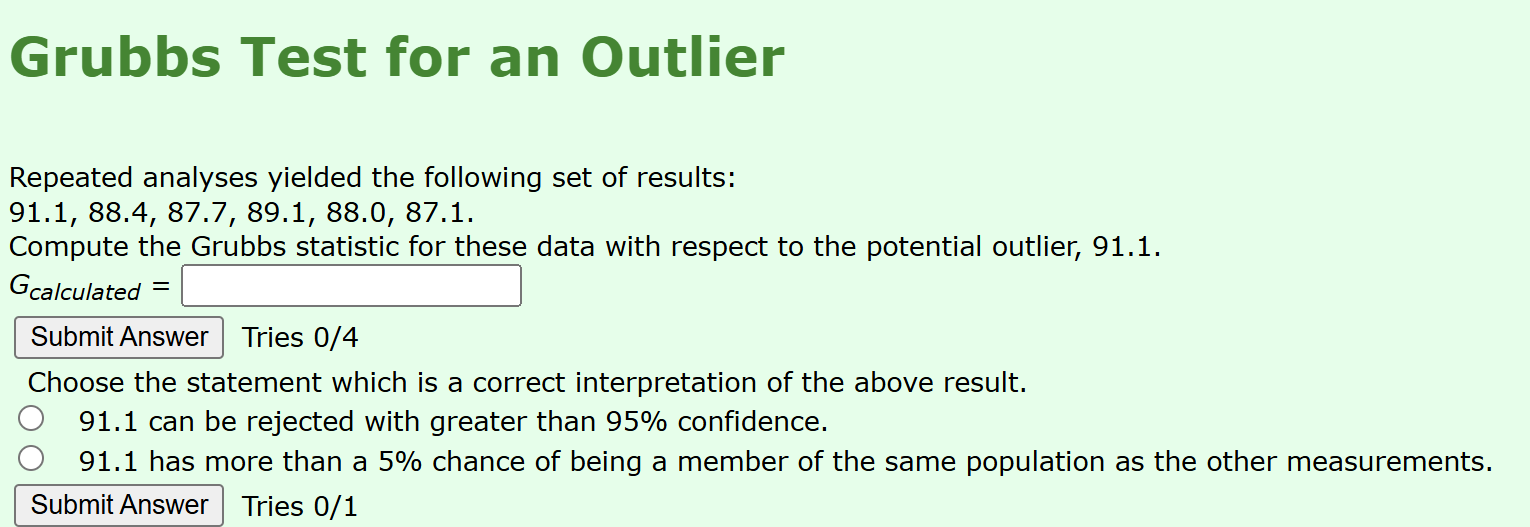 Solved Grubbs Test for an Outlier. please explain step by | Chegg.com