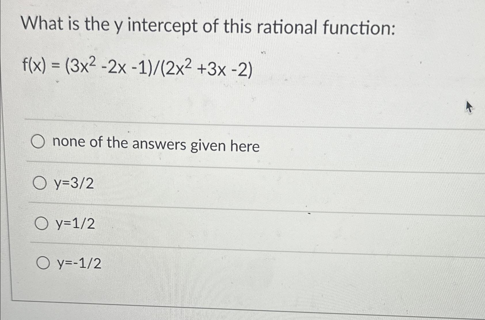 Solved What is the y ﻿intercept of this rational | Chegg.com