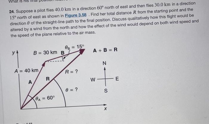 Solved 24. Suppose a pilot flies 40.0 km in a direction 60∘ | Chegg.com