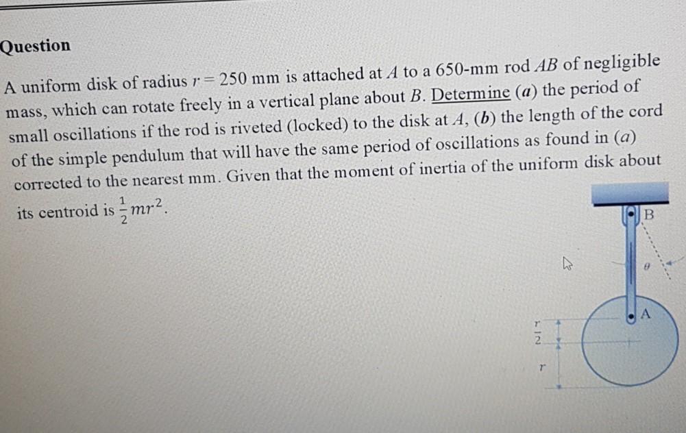 Solved Question a A uniform disk of radius r= 250 mm is | Chegg.com