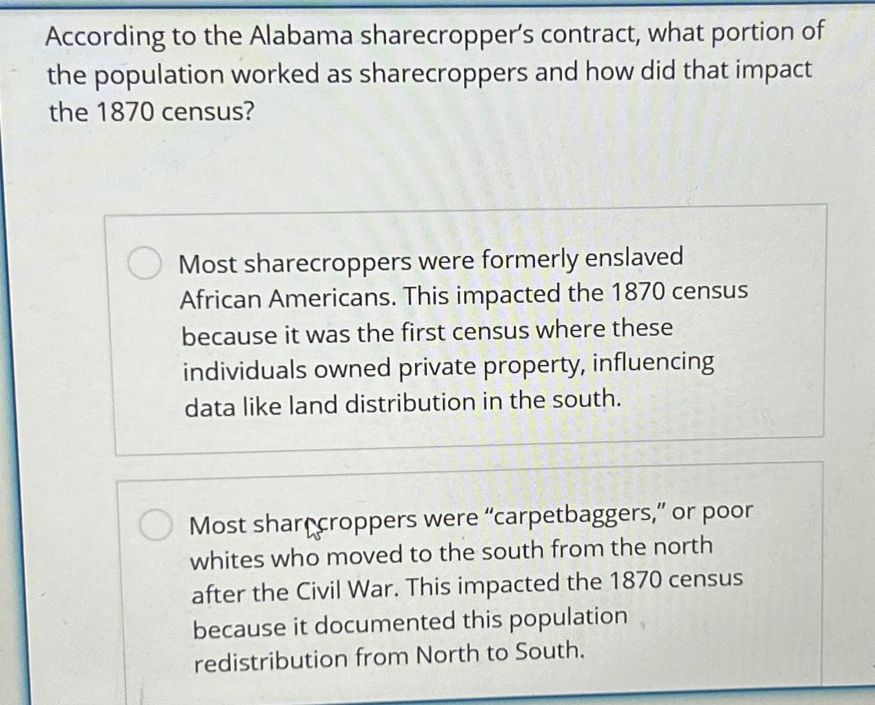 Solved According to the Alabama sharecropper's contract, | Chegg.com