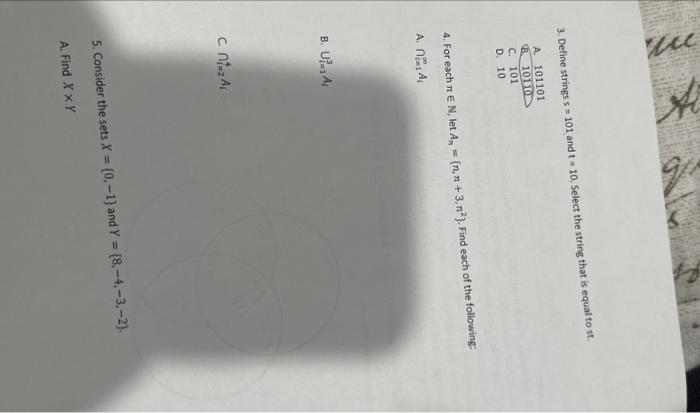 Solved me 3. Define strings s = 101 and t = 10. Select the | Chegg.com