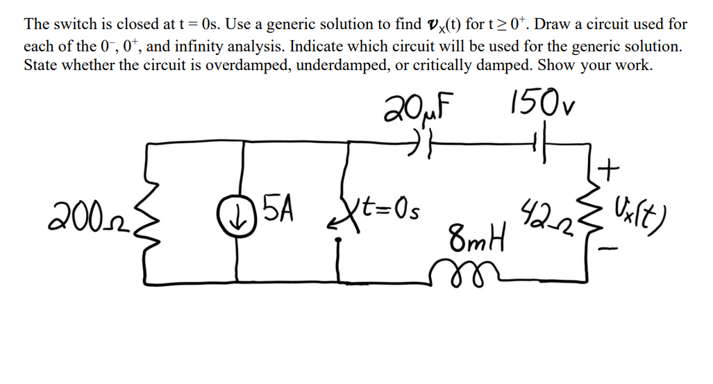 Solved The switch is closed at t=0 ﻿s. ﻿Use a generic | Chegg.com