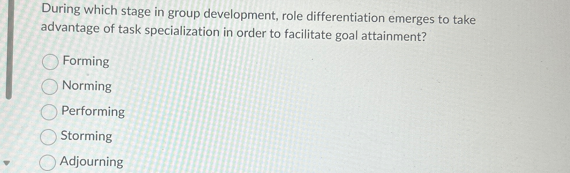 Solved During which stage in group development, role | Chegg.com