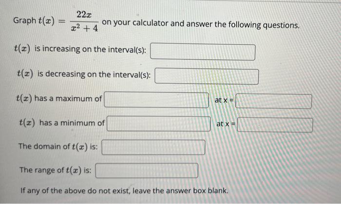 Solved Graph t(x)=x2+422x on your calculator and answer the | Chegg.com