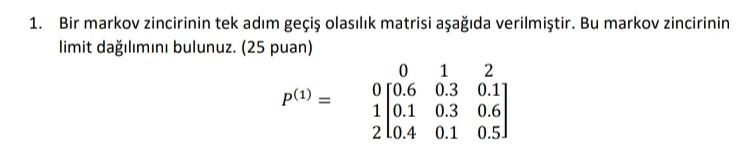Solved 1. Bir markov zincirinin tek adım geçiş olasılık | Chegg.com