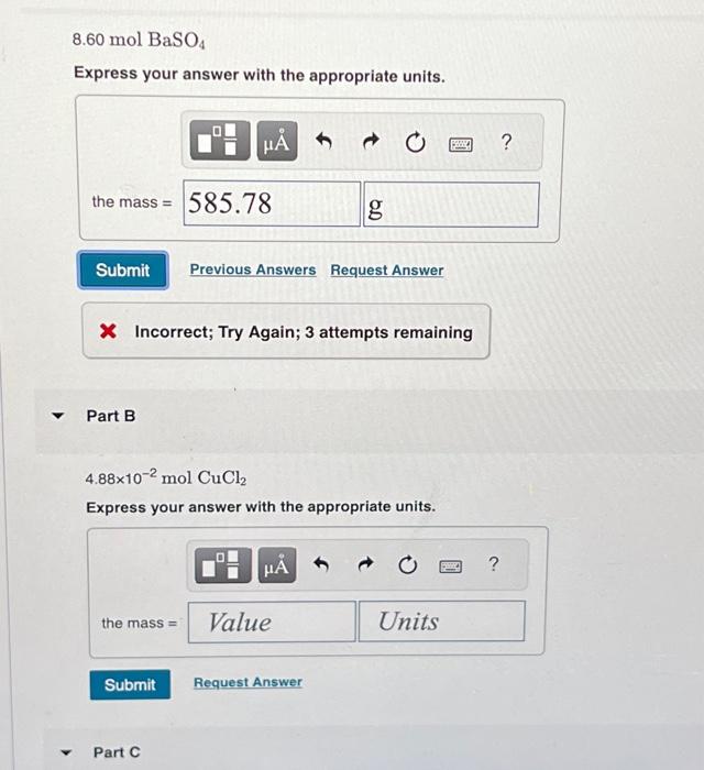 Solved Calculate the mass, in grams Part A8.60 mol BaSOPart | Chegg.com