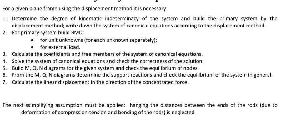For a given plane frame using the displacement method | Chegg.com