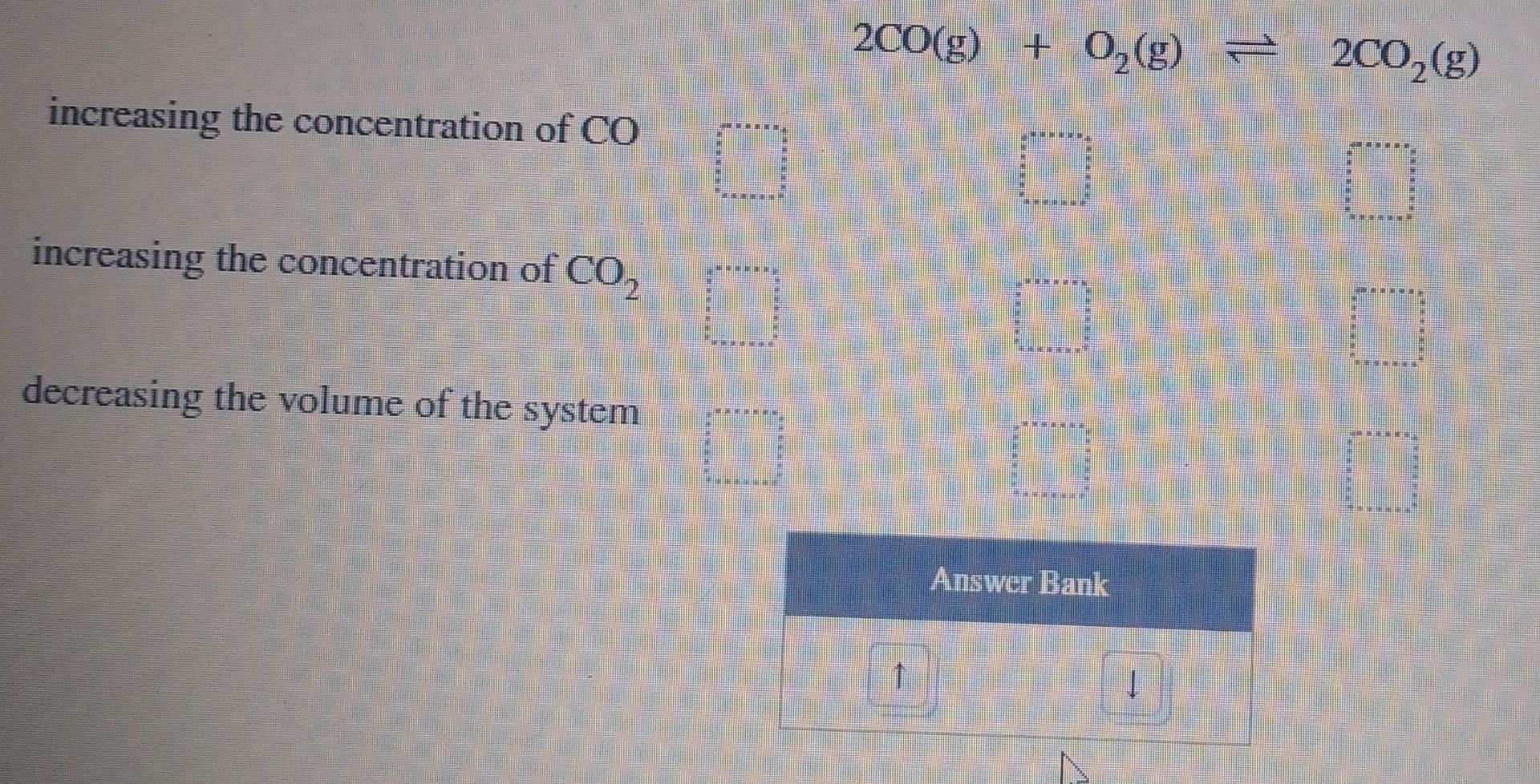 Solved 2CO(g)+O2( g)⇌2CO2( g) increasing the concentration | Chegg.com