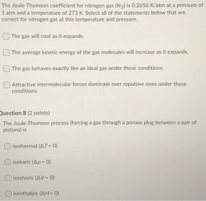 Solved The Joule-Thomson coefficient for nitrogen gas (N2) | Chegg.com
