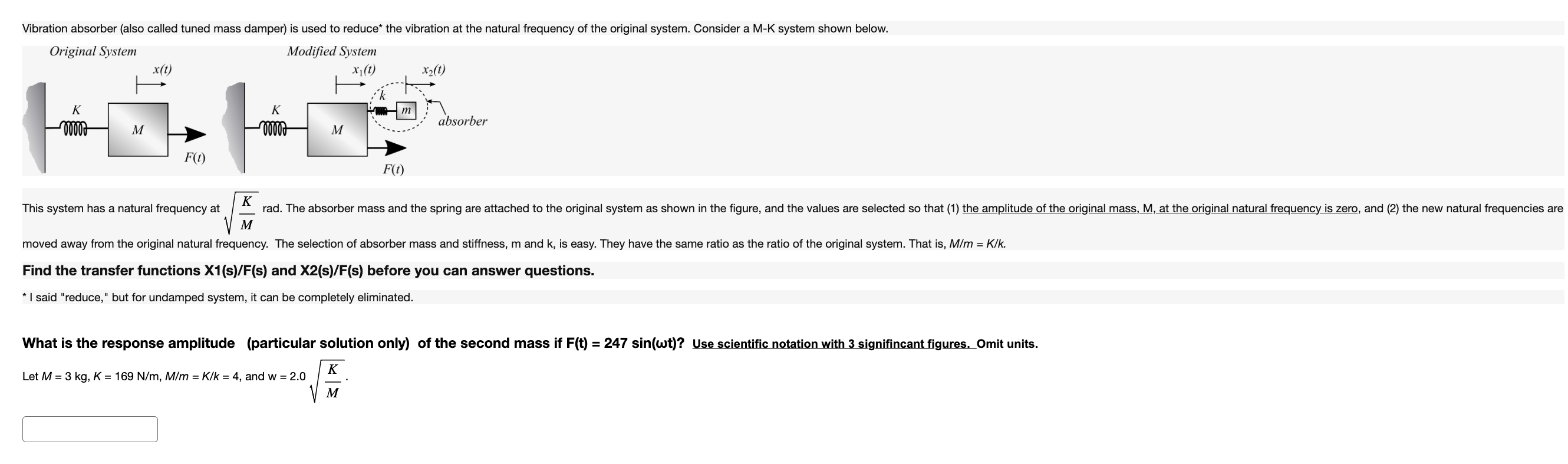 Solved Vibration absorber (also called tuned mass damper) | Chegg.com