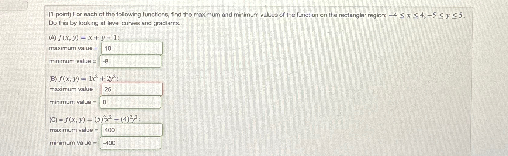 Solved (1 ﻿point) ﻿For each of the following functions, find | Chegg.com