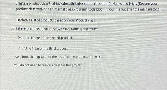 Solved Create a product class that includes attributes | Chegg.com