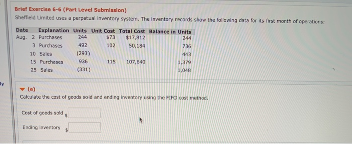 Solved Brief Exercise 6-6 (Part Level Submission) Sheffield | Chegg.com