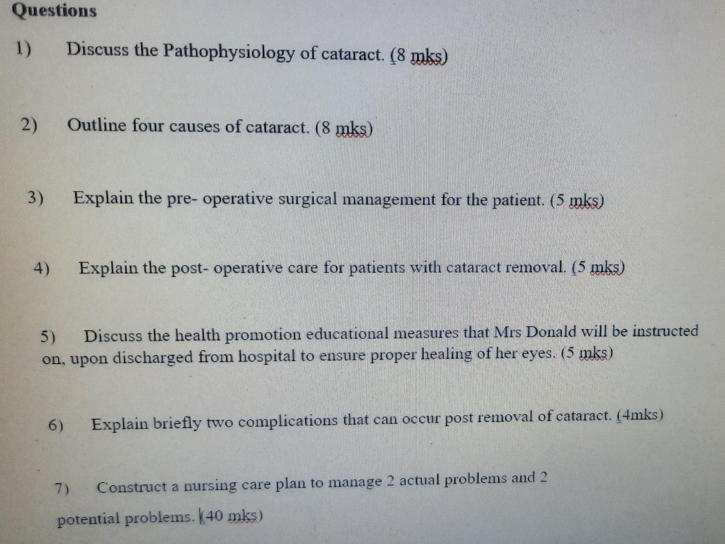 Solved CASE STUDY ON CATARACT Mrs. Janet Donald is a | Chegg.com