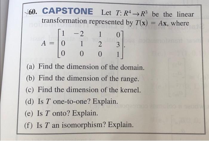 Solved 60. CAPSTONE Let T:R4→R3 be the linear transformation | Chegg.com