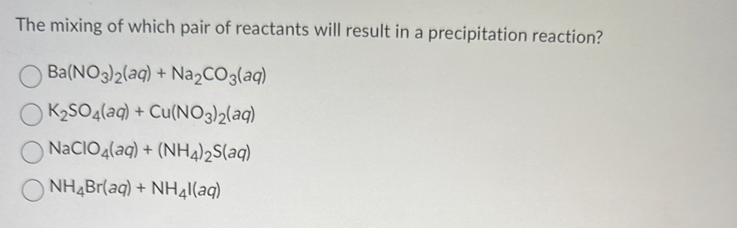 Solved The mixing of which pair of reactants will result in | Chegg.com