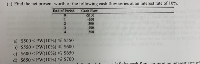 Solved (a) Find the net present worth of the following cash | Chegg.com