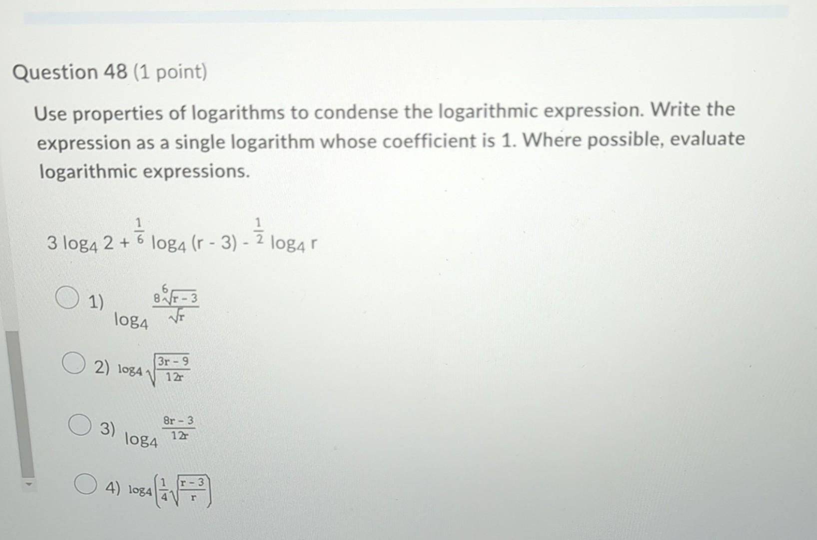Solved Use properties of logarithms to condense the | Chegg.com