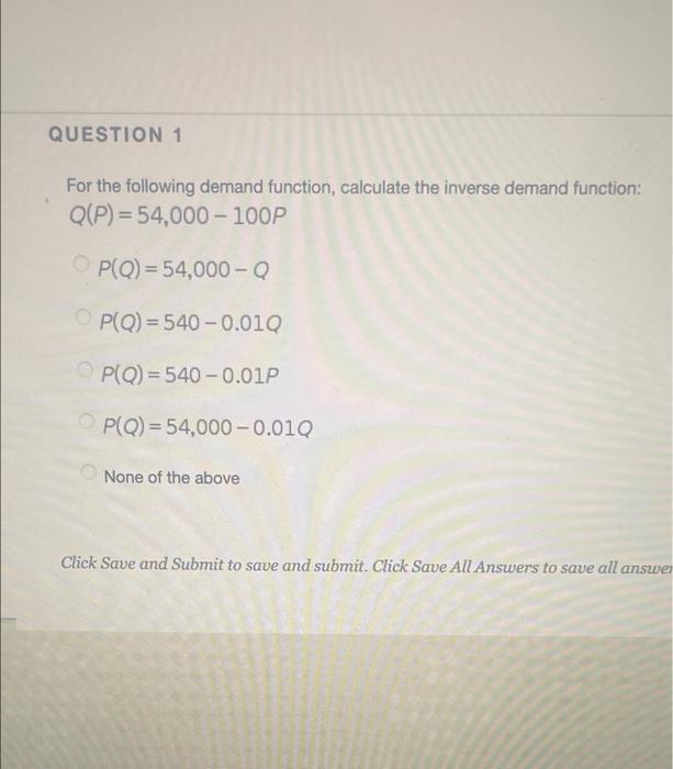 Solved QUESTION 1 For the following demand function, | Chegg.com