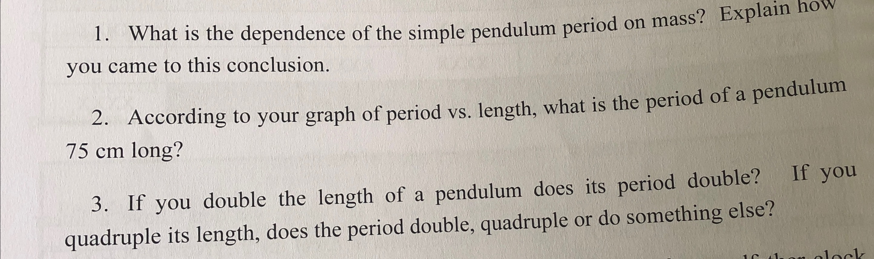Solved What is the dependence of the simple pendulum period | Chegg.com