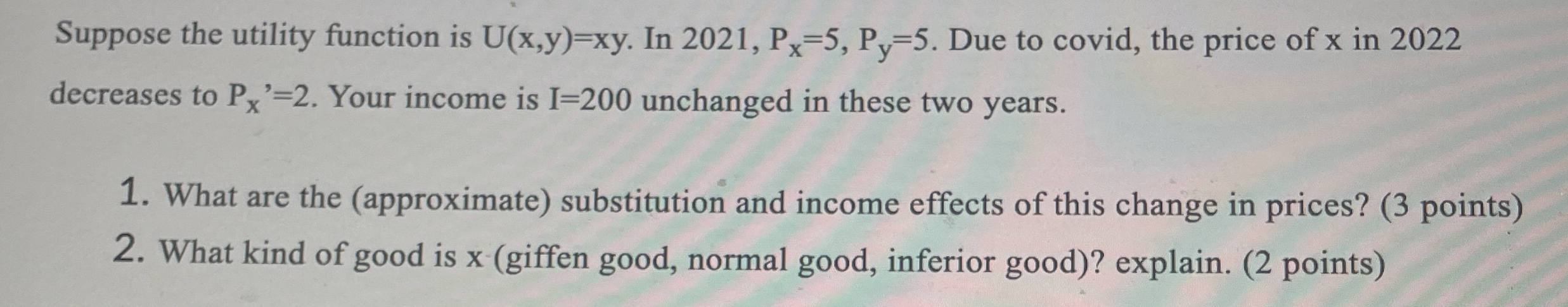 Solved Suppose the utility function is U(x,y)=xy. ﻿In | Chegg.com