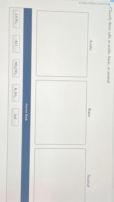 Macmillan Learning Classify these salts as acidic, | Chegg.com