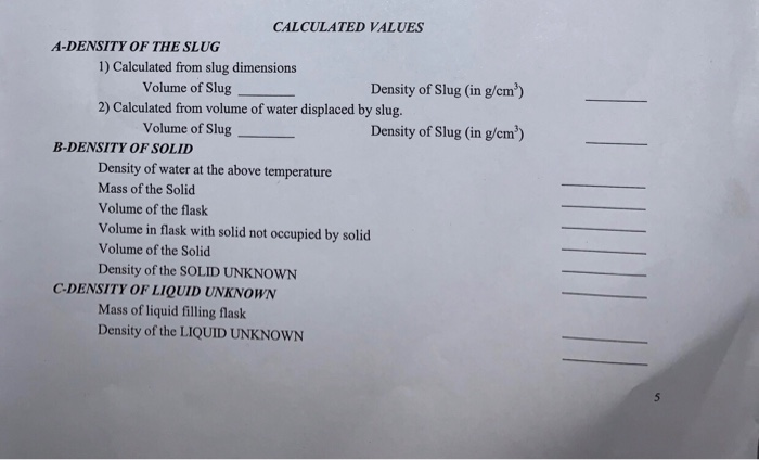 Solved SLUG-2 A. Density of a Slug Mass of the SLUG (3) | Chegg.com
