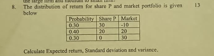 Solved The distribution of return for share P ﻿and market | Chegg.com