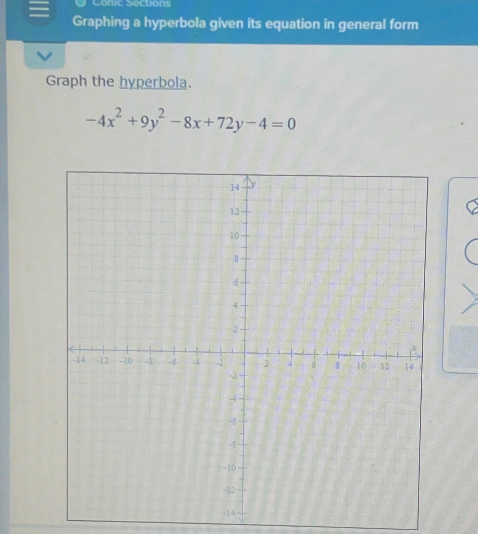 Solved conic sectionsGraphing a hyperbola given its equation | Chegg.com