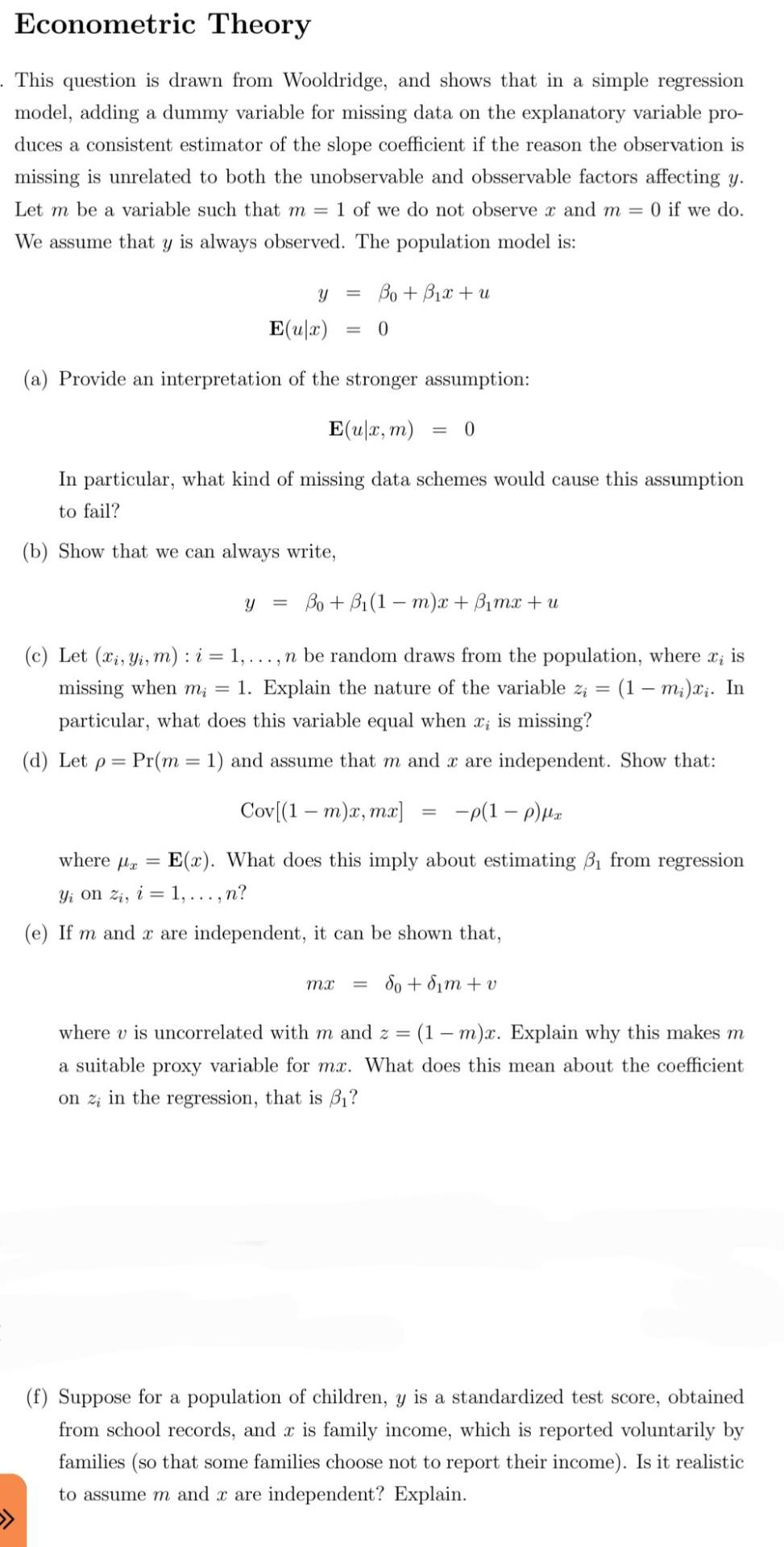Solved Econometric Theory . This question is drawn from | Chegg.com