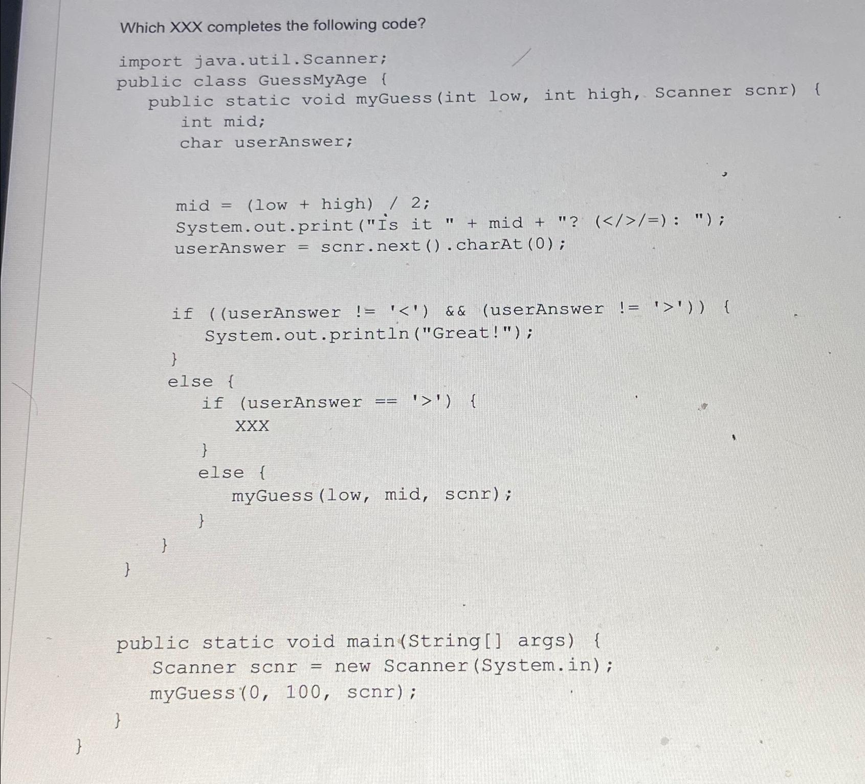 Solved Which xxx ﻿completes the following code?import | Chegg.com