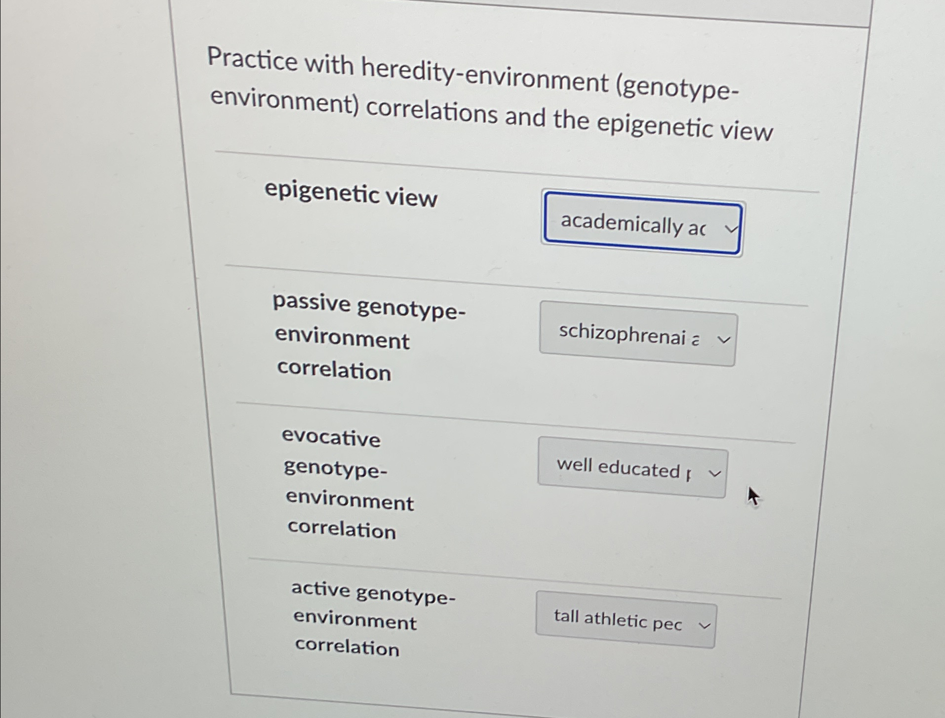 Solved Practice with heredity-environment | Chegg.com