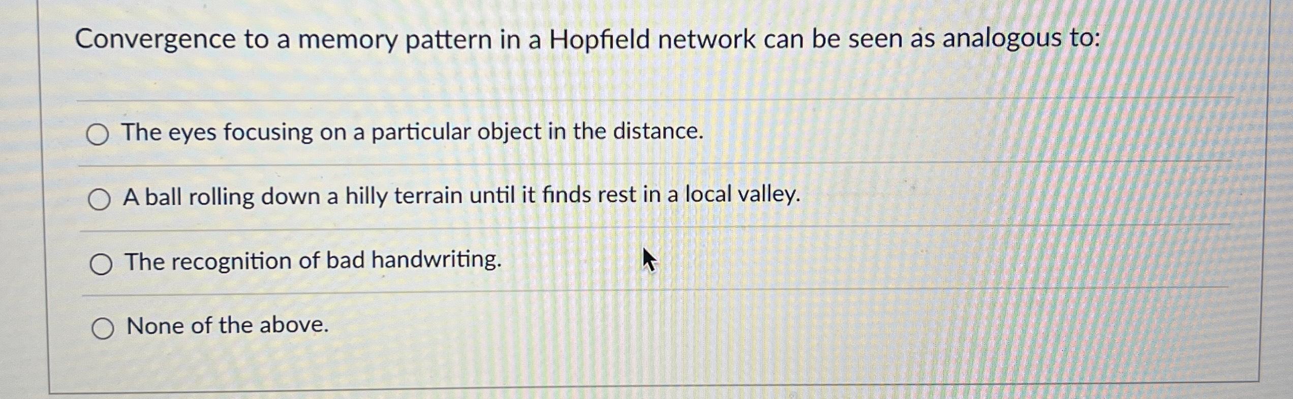 Solved Convergence to a memory pattern in a Hopfield network | Chegg.com