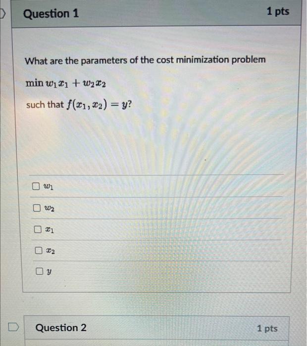 Solved What are the parameters of the cost minimization | Chegg.com