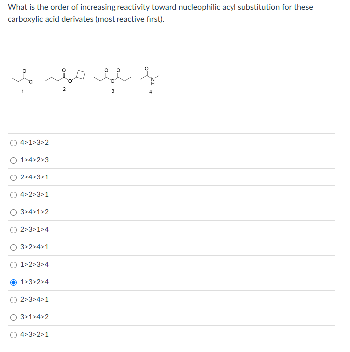 Solved What is the order of increasing reactivity toward | Chegg.com