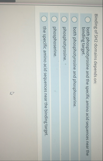 Solved Binding of SH2 ﻿domains depends on:both | Chegg.com